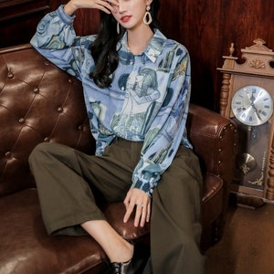Designer Vintage Art Blouse, Women Top With Egypt Print Art for Casual ...