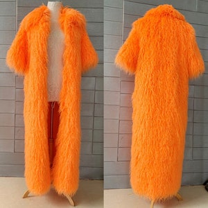 Furry Faux Big Bold Color Long Coat, Custom Made Rave Punk Goth Cozy ...