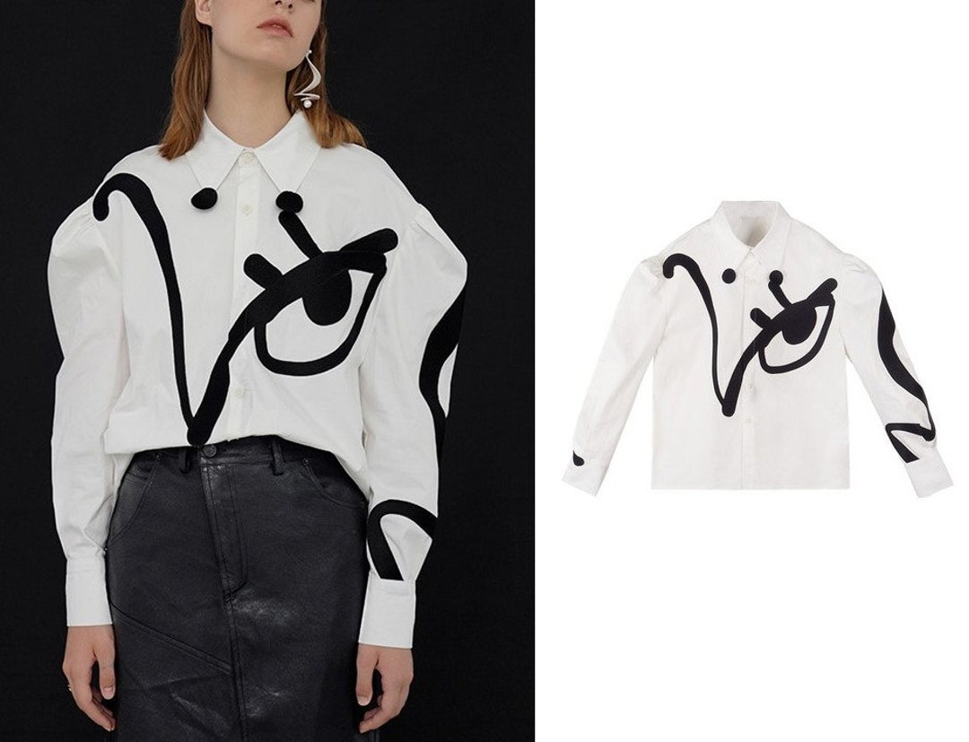 Abstract Eyes Art Print Blouse Designer Woman B&W Graphics - Etsy