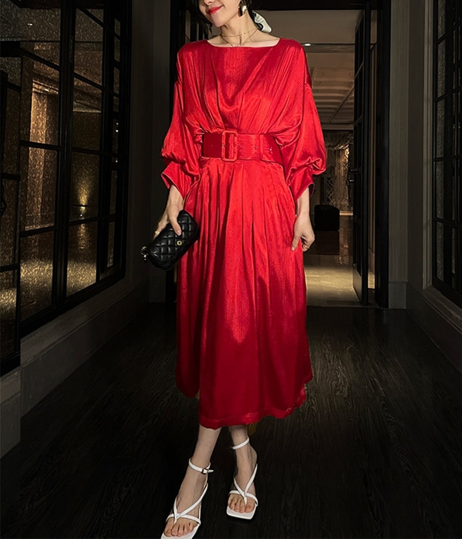 Burning Red Deluxe One Piece Pleated Dress Designer Woman - Etsy