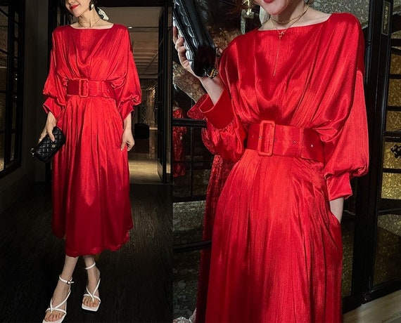 Burning Red Deluxe One Piece Pleated Dress Designer Woman - Etsy