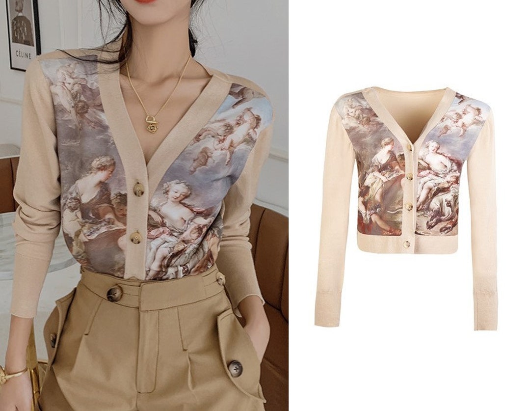 Renaissance Art Thin Jacket, Designer Woman Artistic Knitted Short ...