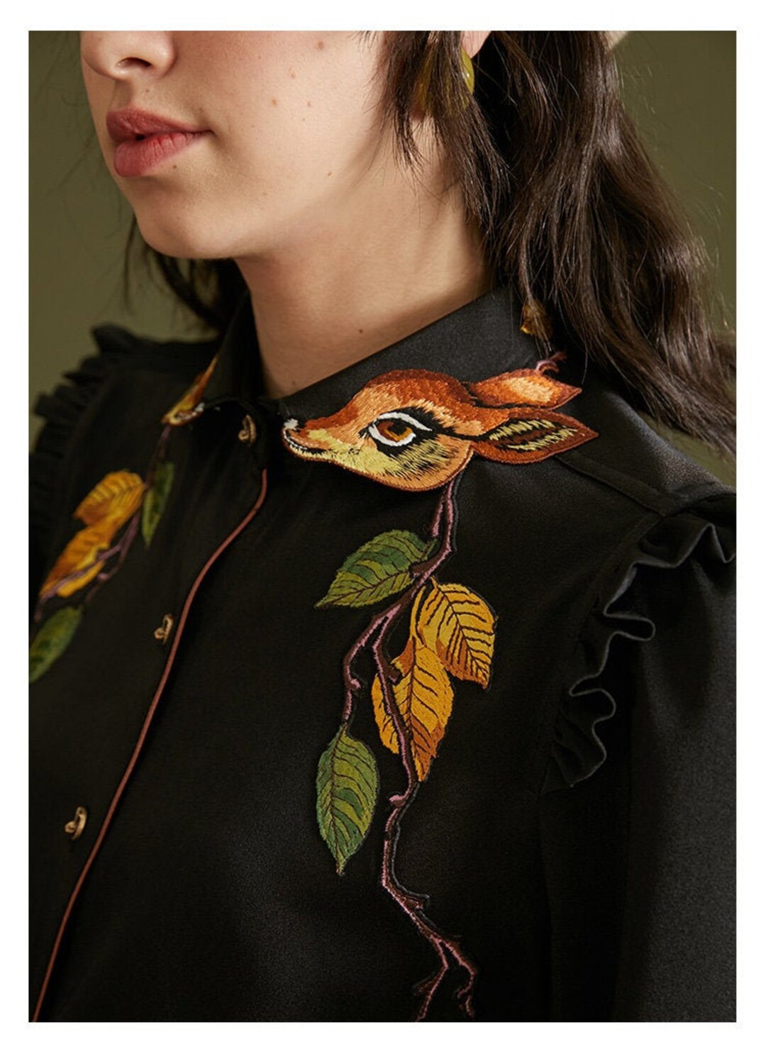Designer Art Blouse, Shirt Dress in Fawn Embroidery Illustrated ...