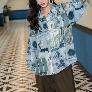 Designer Vintage Art Blouse, Women Top With Egypt Print Art for Casual ...