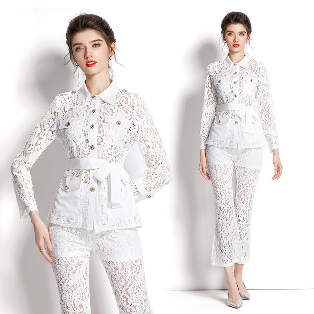 Women Two Piece Clothes Set Lace Pattern Designer Blouse - Etsy