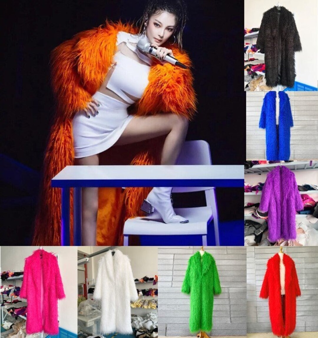 Furry Faux Big Bold Color Long Coat, Custom Made Rave Punk Goth Cozy ...