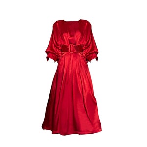 Burning Red Deluxe One Piece Pleated Dress, Designer Woman Long Dress ...