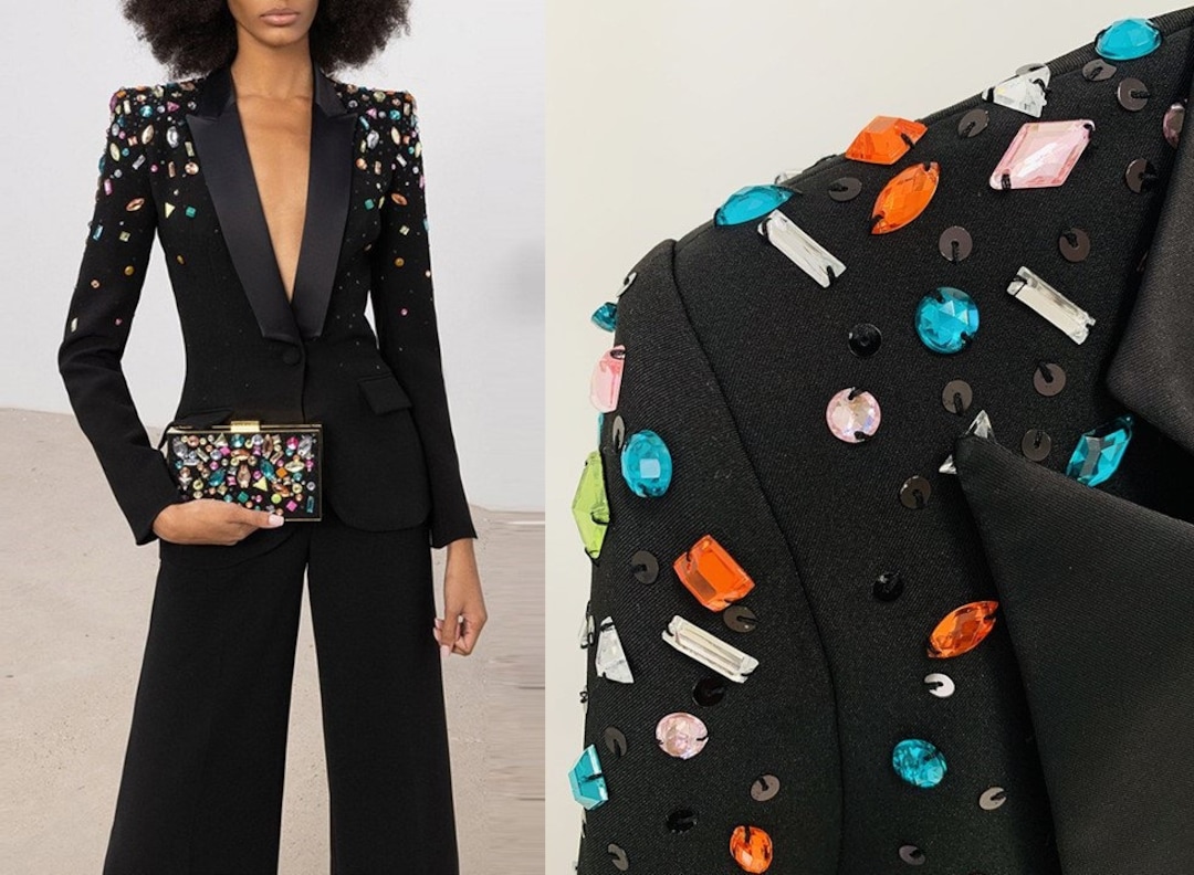 Beaded Embellished Women's Pant Suit, Designer Women Blazer Pants ...