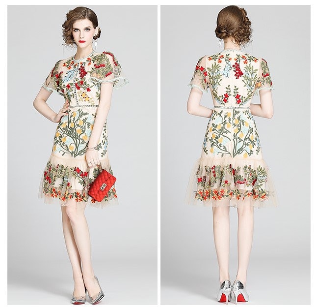Floral Pattern Elegant Mesh Dress Fashion Runway Summer Dress - Etsy