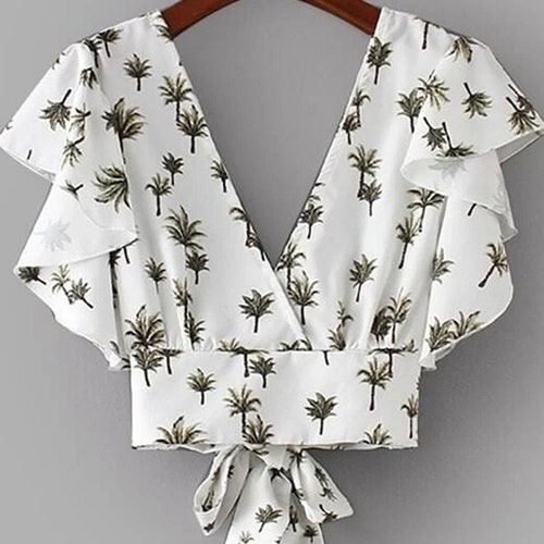 Tie Back Crop Blouse PDF Sewing Pattern Ruffle Sleeve - Etsy