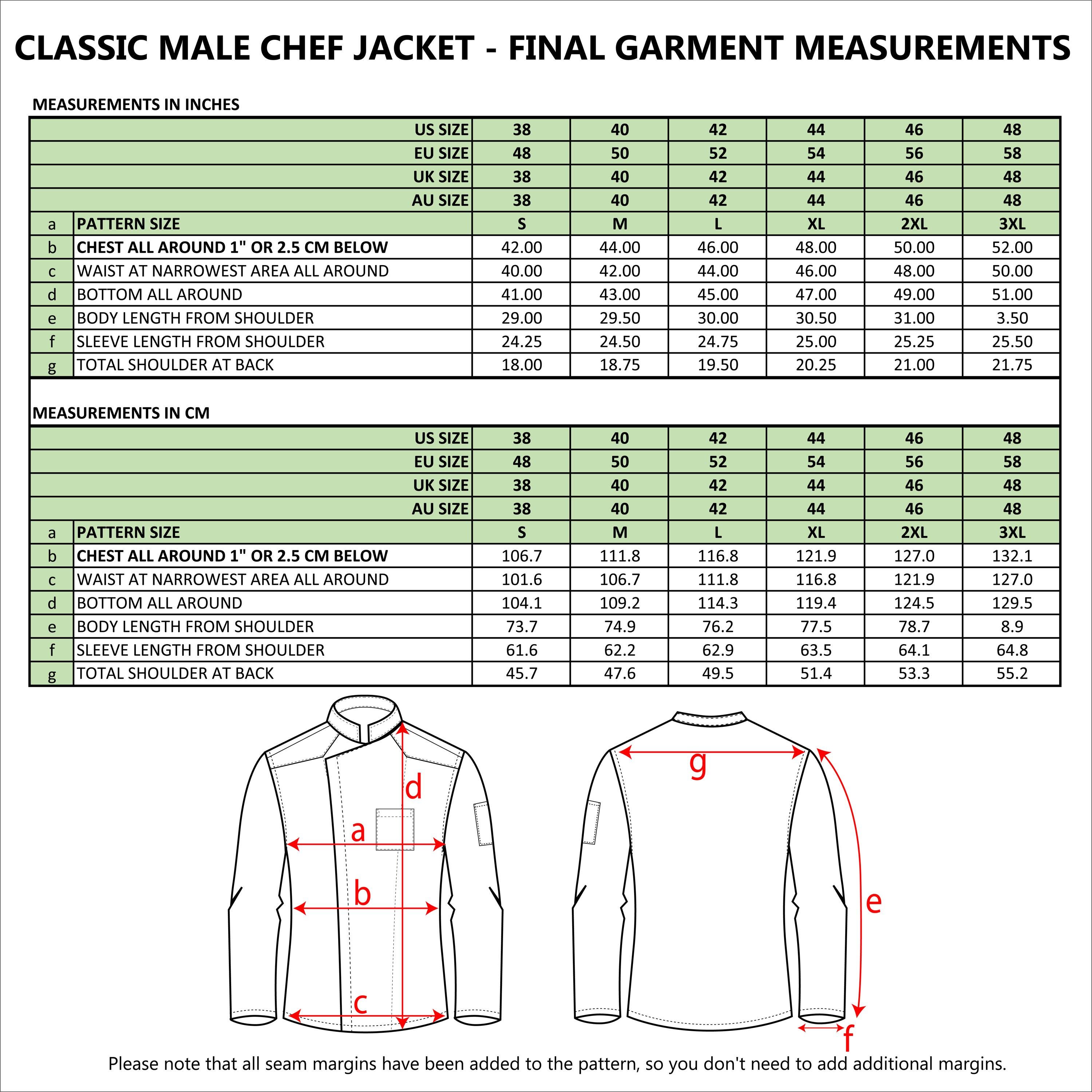Classic Chef Jacket PDF Sewing Pattern | Hotel Uniform DIY | A4, US ...