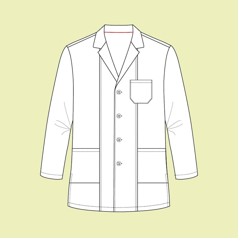 Cropped Men’s Lab Coat Sewing Pattern PDF | Medical & Hospital Uniform ...
