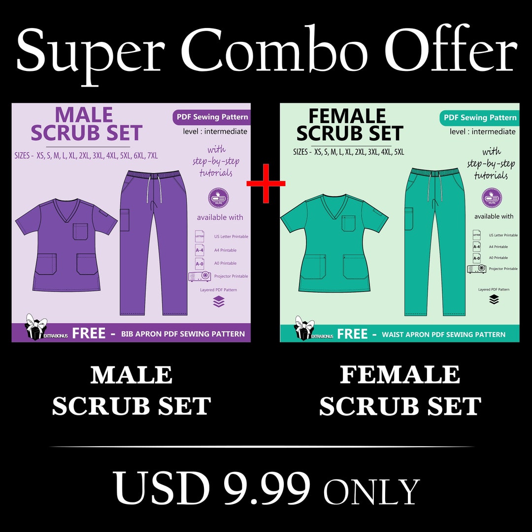 Scrub Set PDF Sewing Bundle Pattern | Combo Offer | Medical Scrubs ...