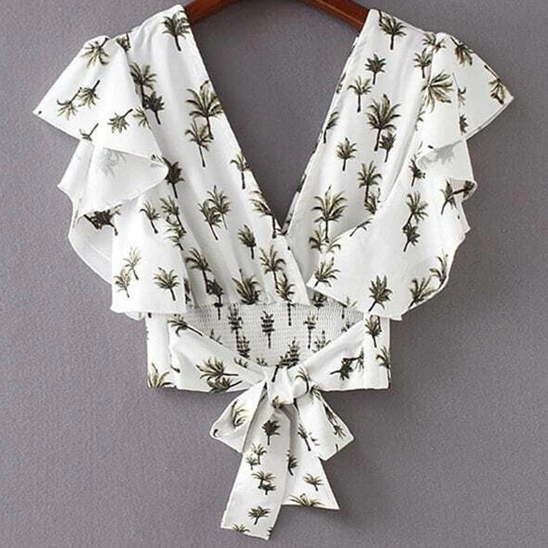 Tie Back Crop Blouse PDF Sewing Pattern | Ruffle Sleeve | Home ...