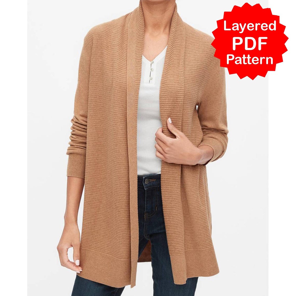 Open Front Ribbed Sweater Pdf Sewing Pattern Cardigan - Etsy