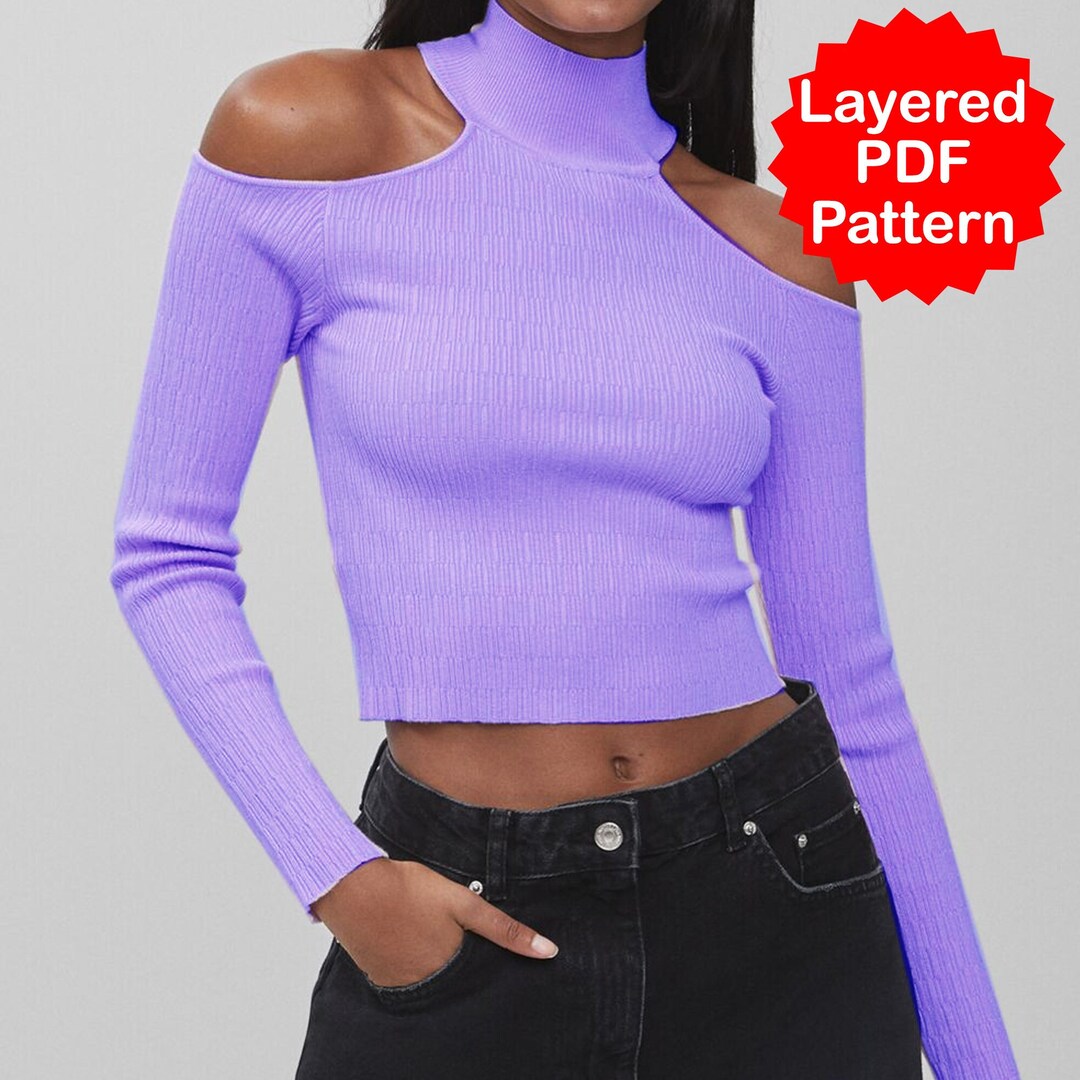 Cut-out Shoulder Cable Knit Sweater Sewing Pattern | Women's Top | PDF ...