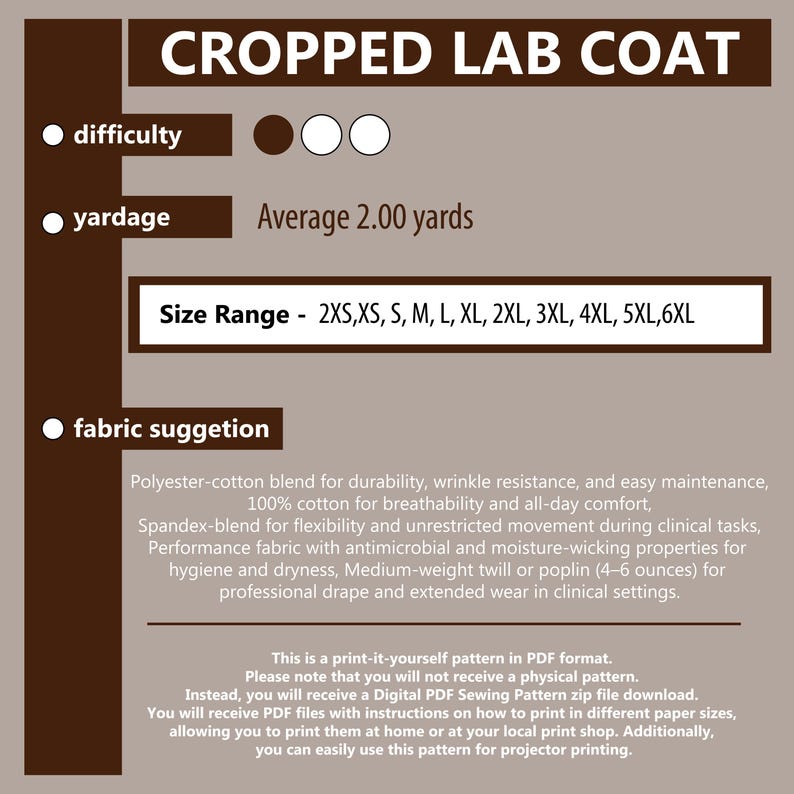 Cropped Men’s Lab Coat Sewing Pattern PDF | Medical & Hospital Uniform ...