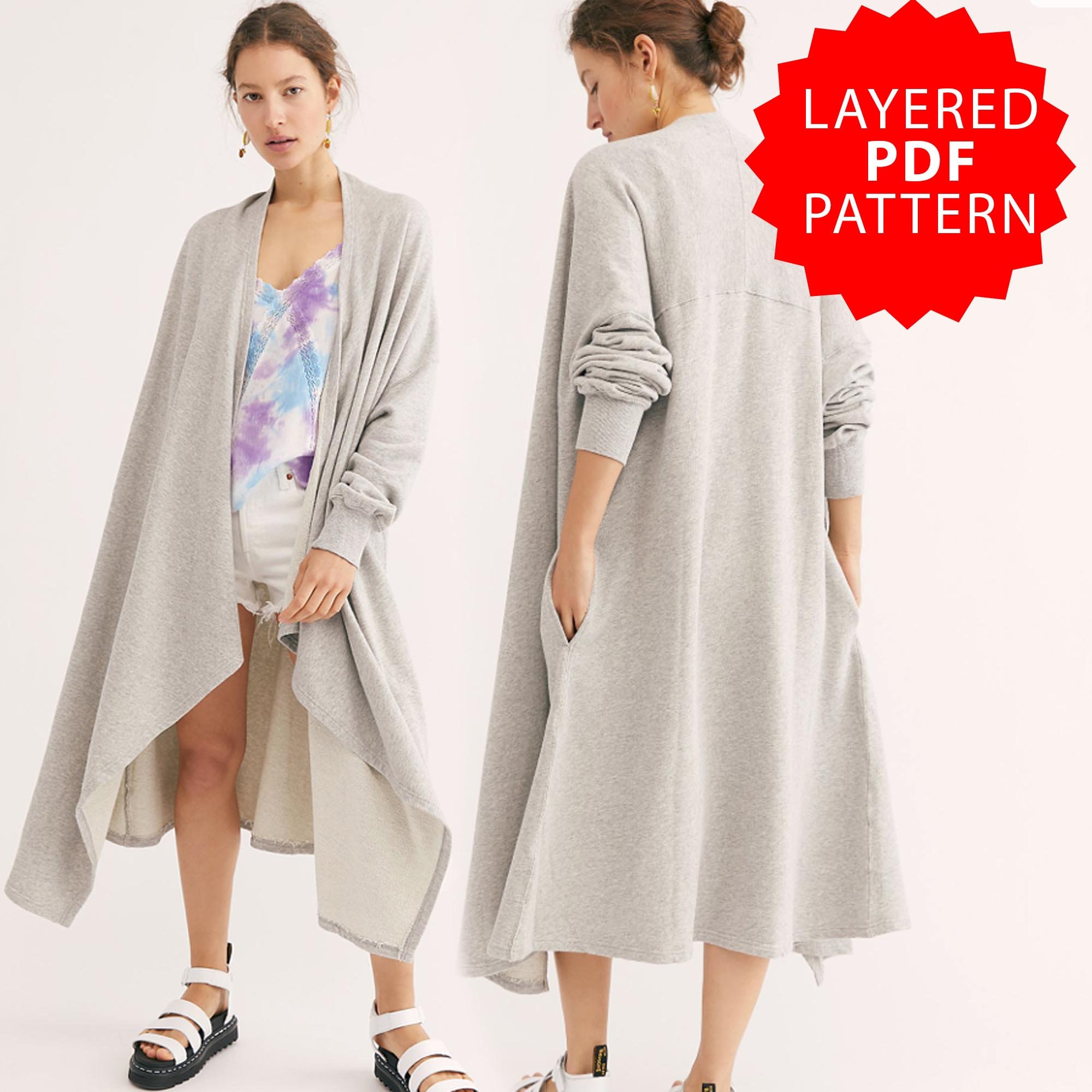 Cardigan Top Downloadable Pdf Sewing Pattern Winter Pattern - Etsy