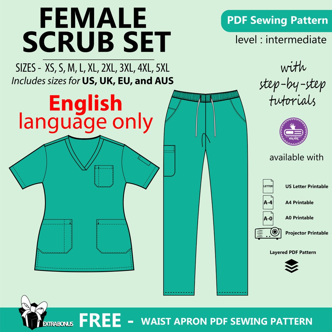 Female Scrub Set PDF Sewing Pattern | Medical Uniform Mold | Nurse ...