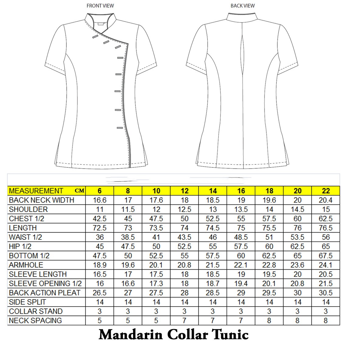 Mandarin Collar Tunic Sewing Pattern | Medical Scrub Top Uniform PDF ...