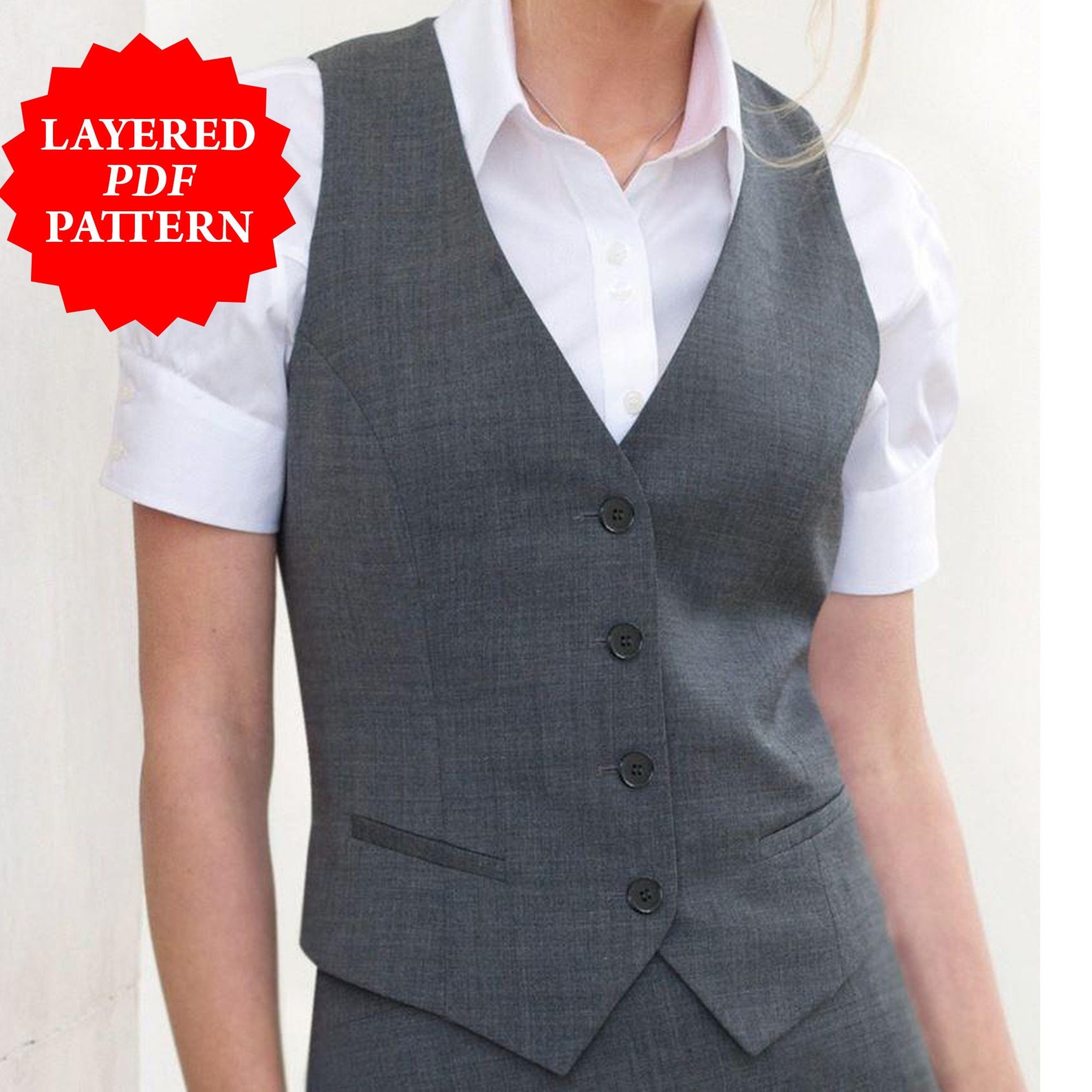 Women's Waistcoat PDF Sewing Pattern | Female Vest Uniform Mold | A4 ...