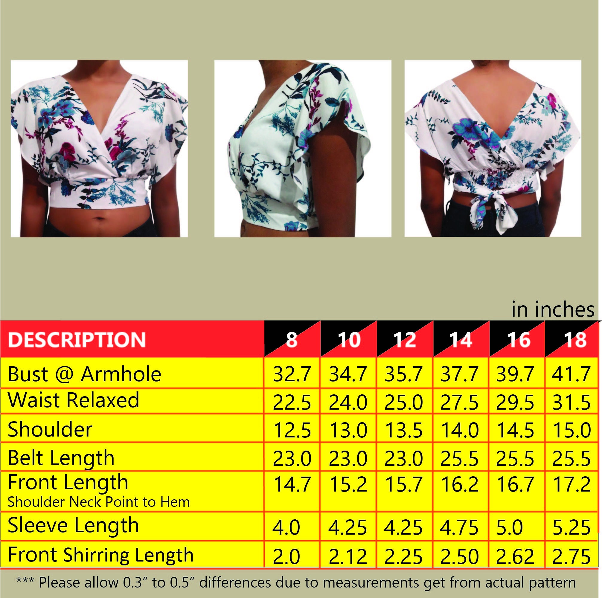 Tie Back Crop Blouse PDF Sewing Pattern Ruffle Sleeve - Etsy