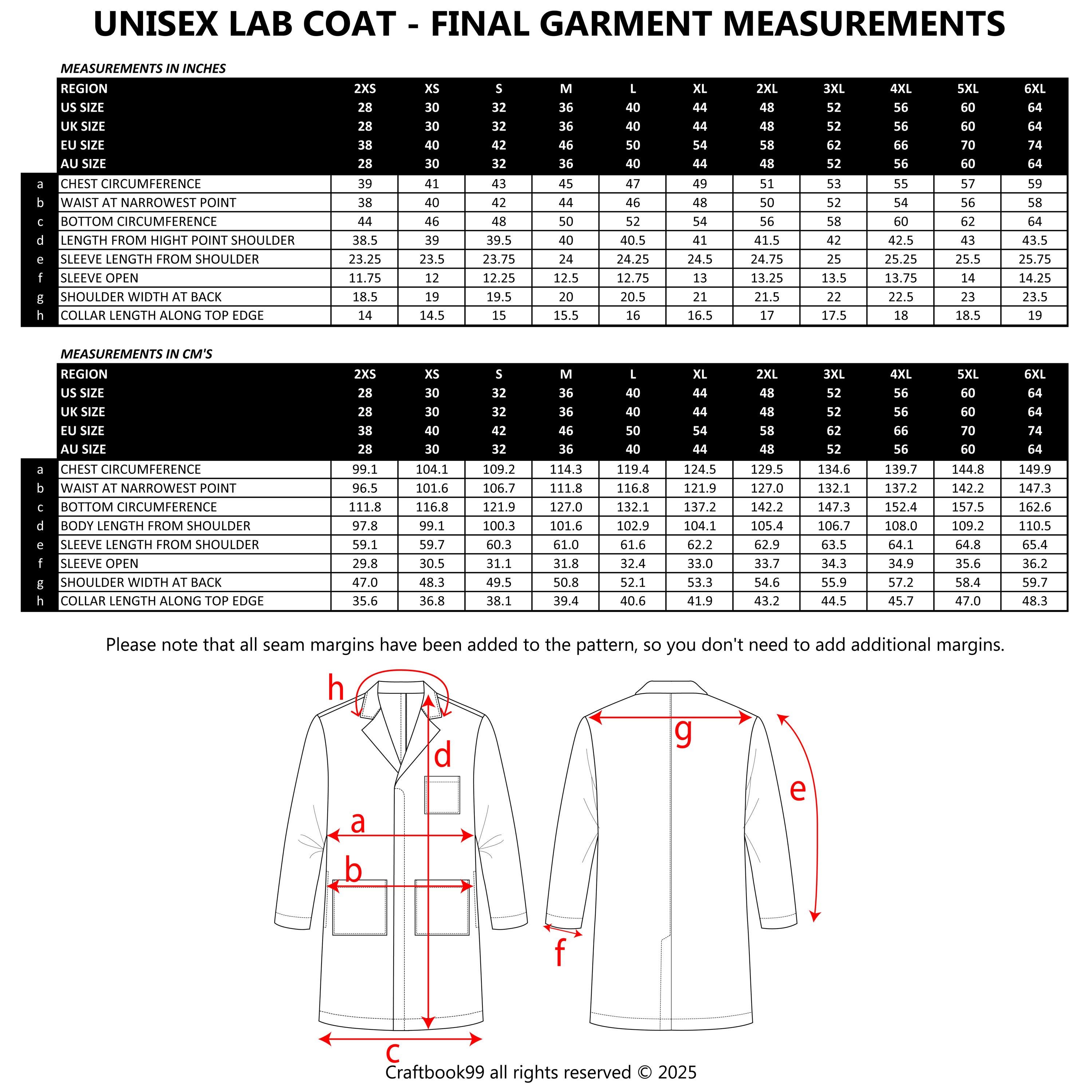 Unisex Lab Coat PDF Sewing Pattern | Clinical Uniform Mold | Instant ...