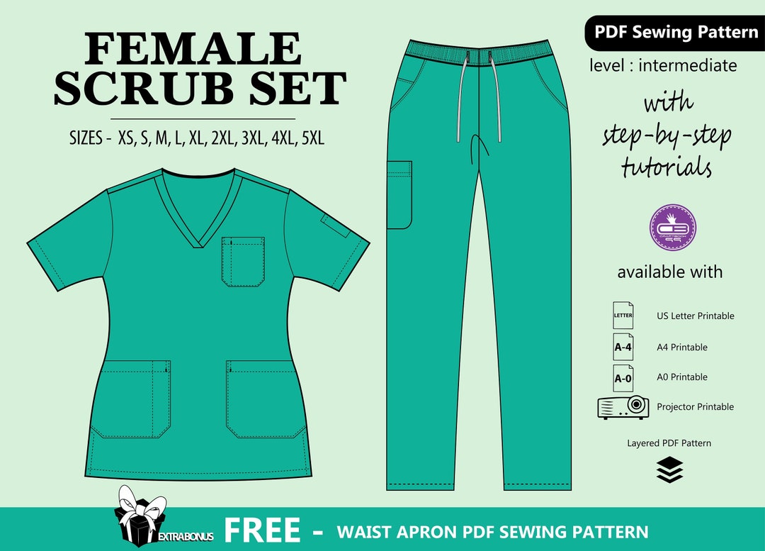 Female Scrub Set PDF Sewing Pattern | Medical Uniform Mold | Nurse Uniform Patterns | Instant ...