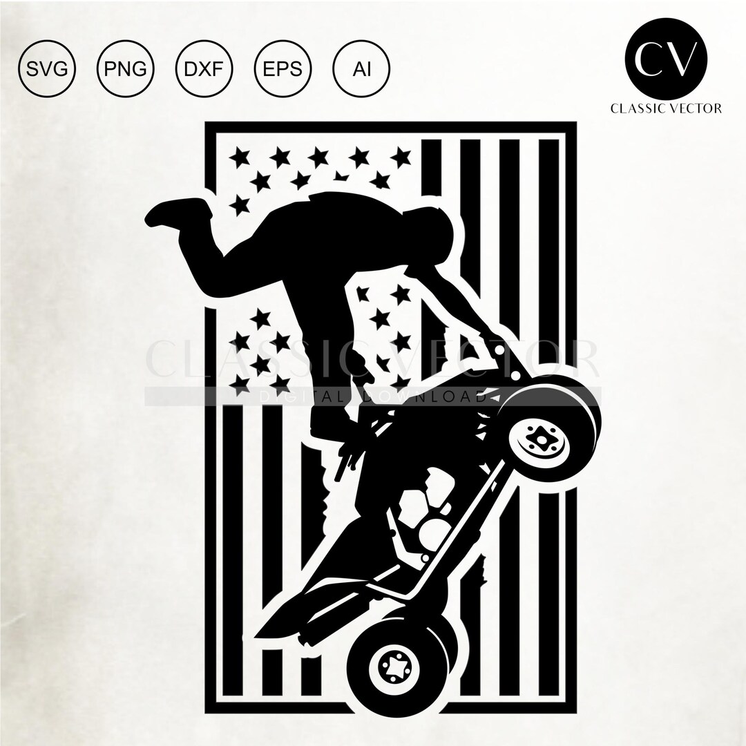 US Flag Quad Rider - Quad Stunt, Atv Svg, ATV Cut File, Freestyle Quad ...
