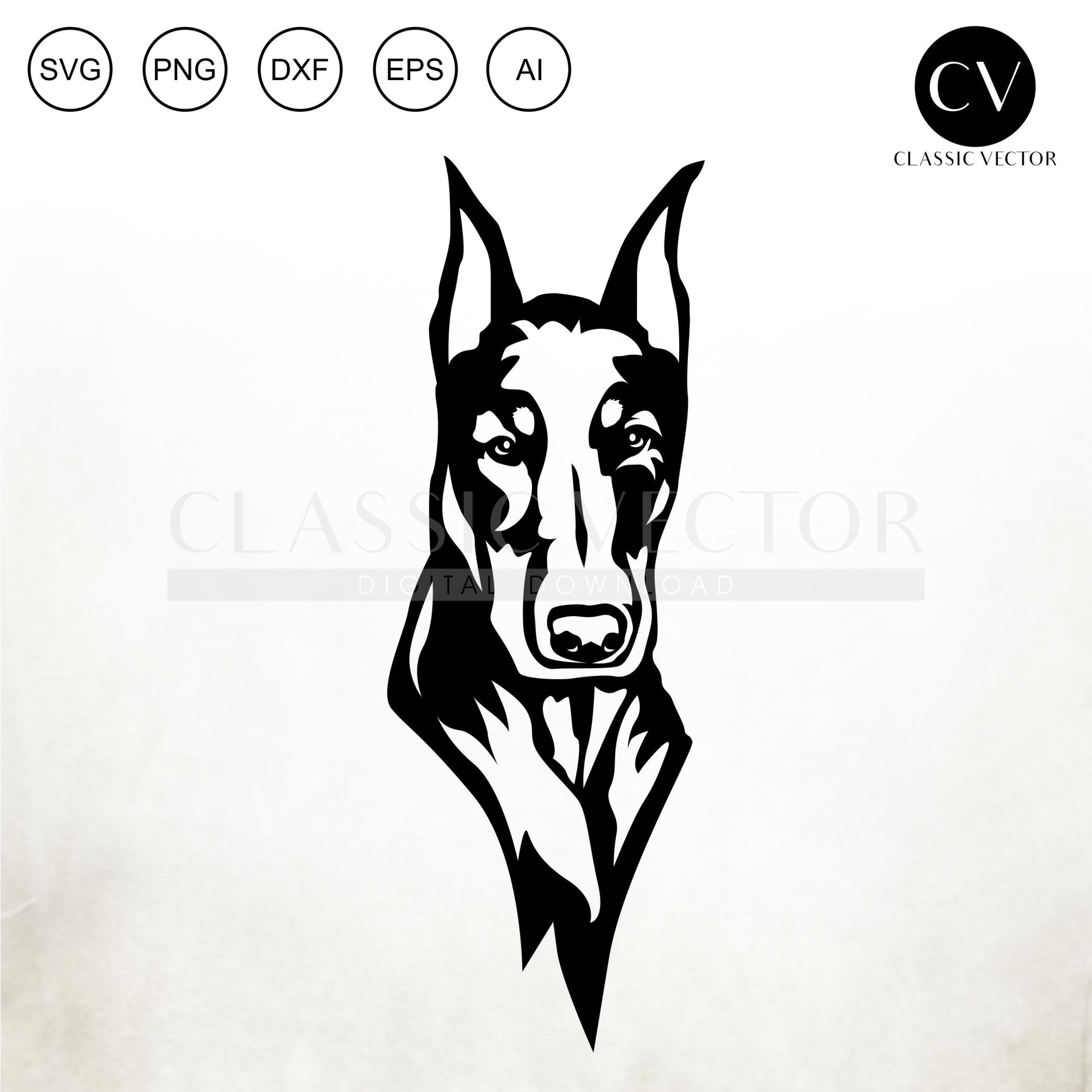 Doberman Face Svg, Doberman Silhouette, Doberman Vector, Doberman Svg ...
