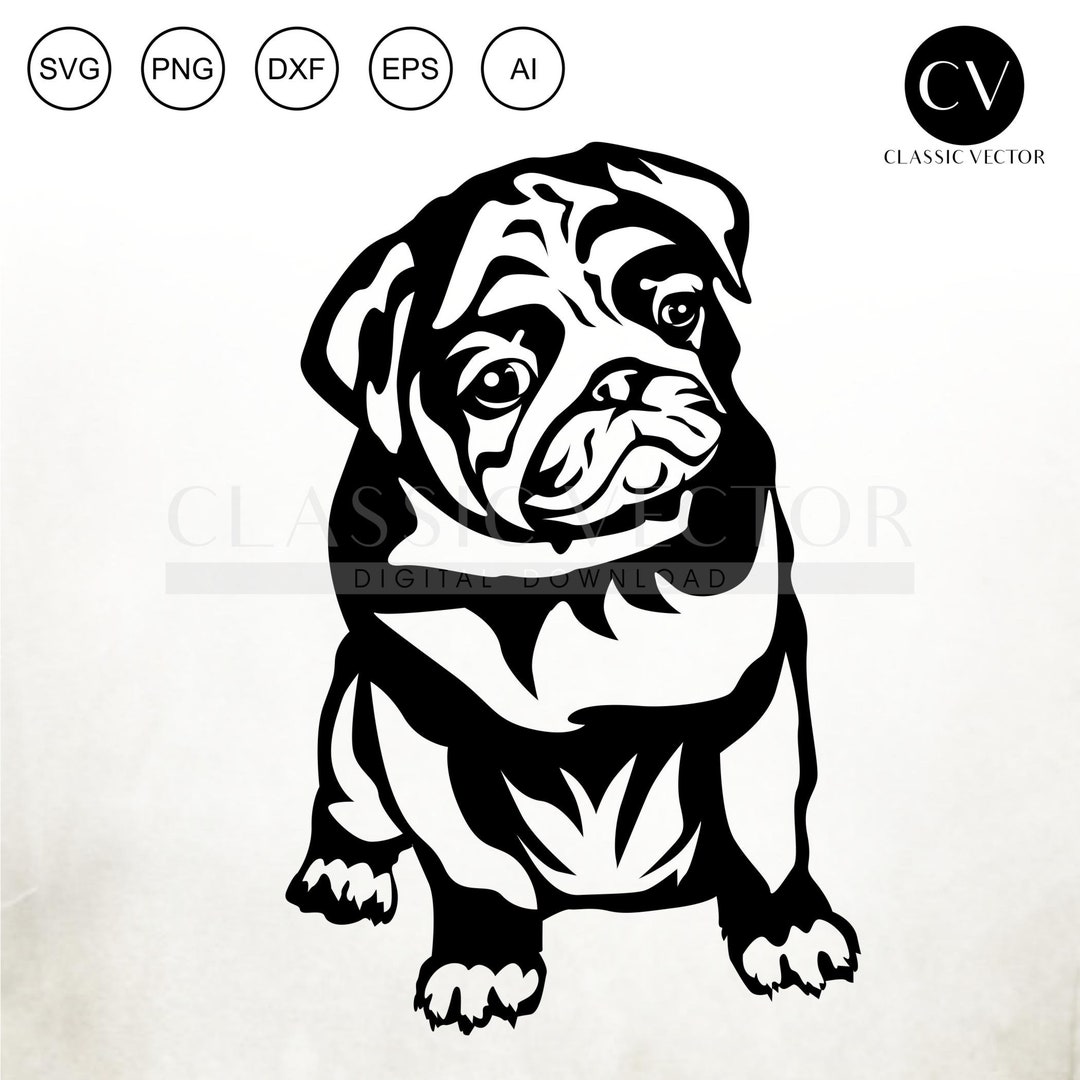 Svg Files for Cricut, Pug Print File, Cute Pug Silhouette, Pug Dog, Pug ...