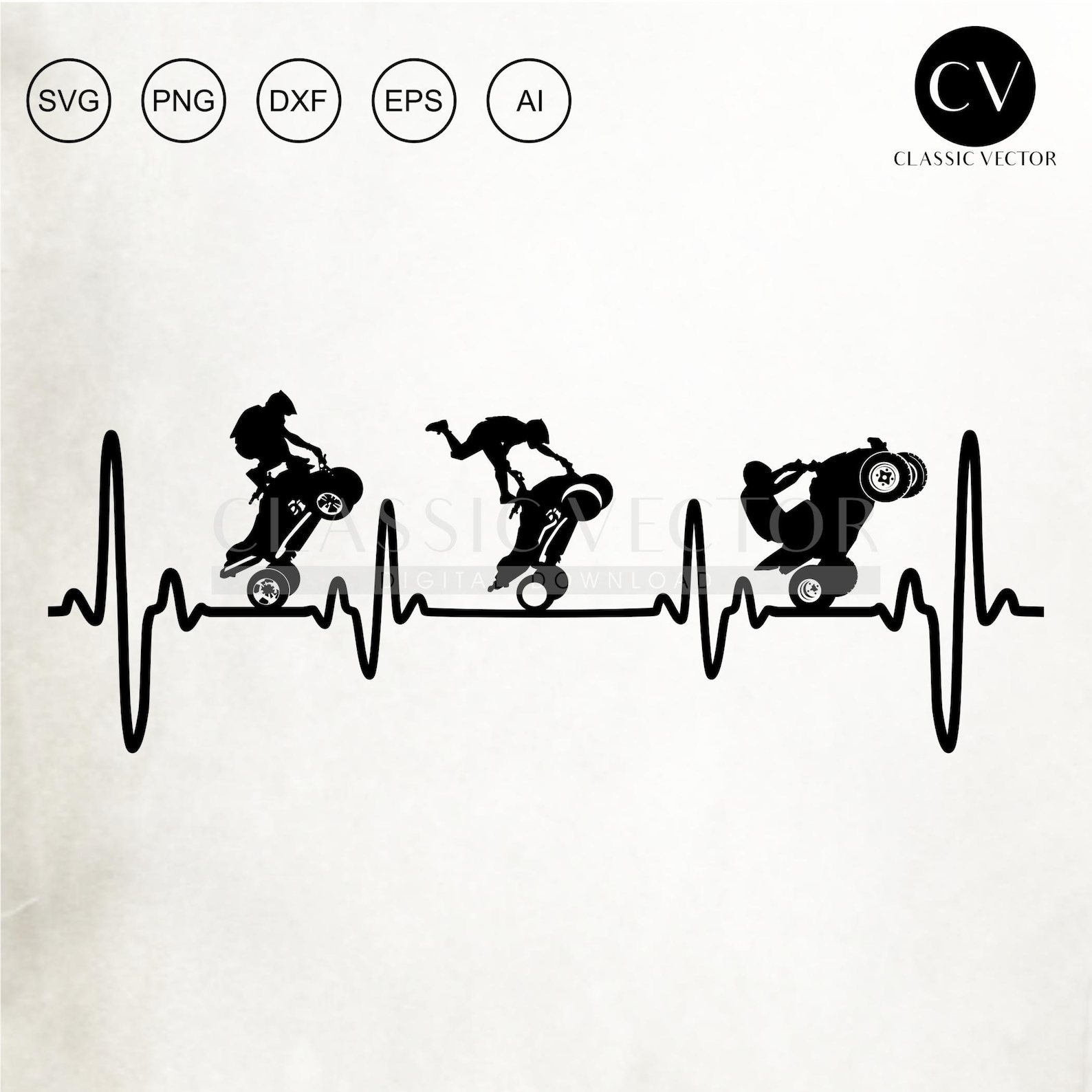Quad Biker Hearbeat - Quad Svg, Atv Svg, ATV Cut File, Quad Riding Svg ...