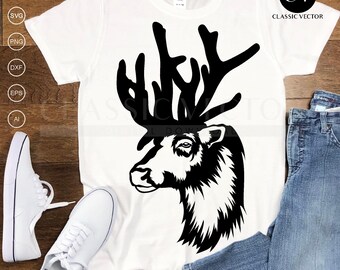 Cute Reindeer Outline SVG, Christmas Deer Line Art SVG, Reindeer Head ...