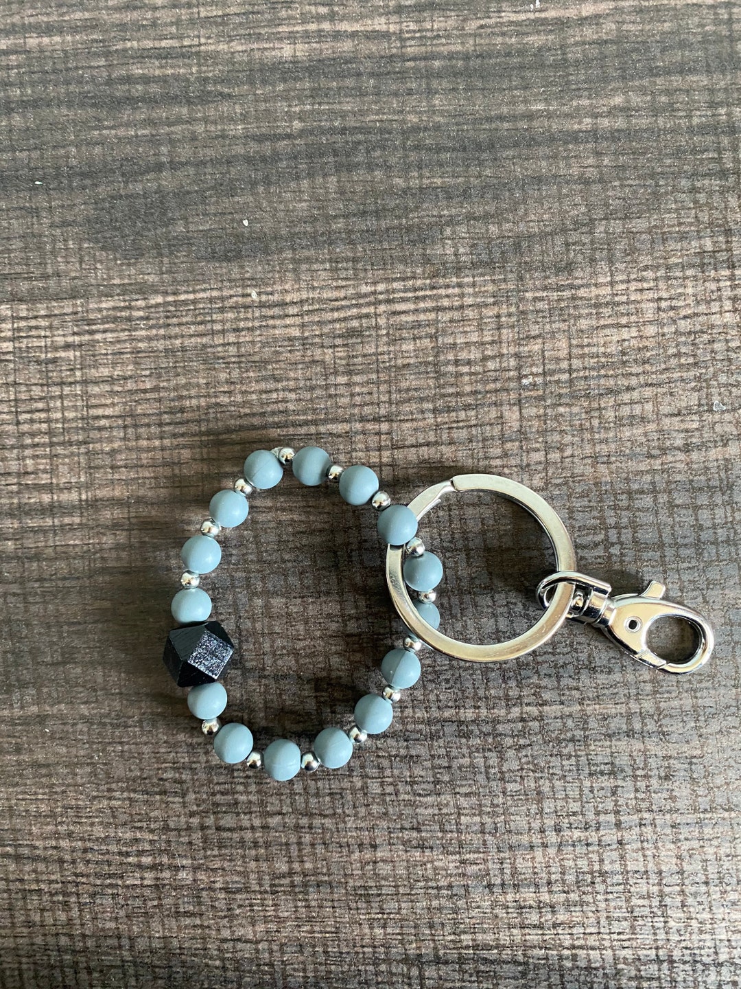 Gray Silicone Beaded Keychain, Handmade Keychain, Keychain Bracelet ...