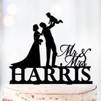 Cake Topper Family Silhouette Wedding Cake Topper With Surname and ...