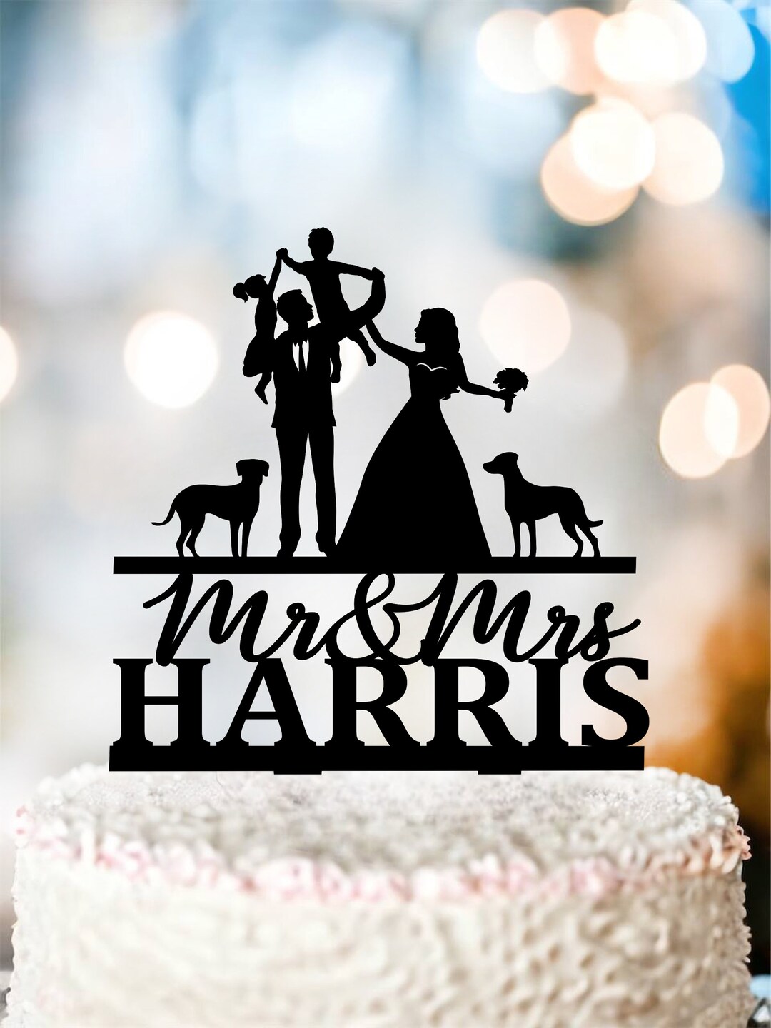 Large Family Cake Topper, Wedding Cake Topper With 2 Dogs, Big Family ...