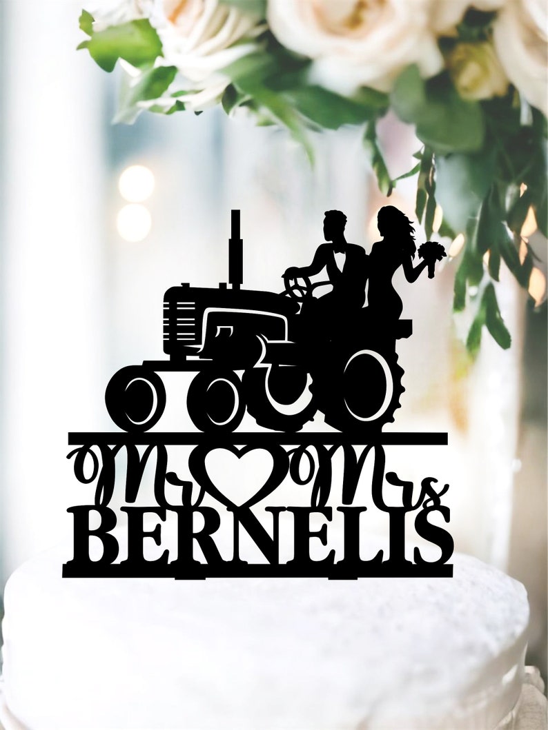 Tractor Cake Topper, Mr & Mrs Farm Cake Toppers, Farmers Couple Cake ...