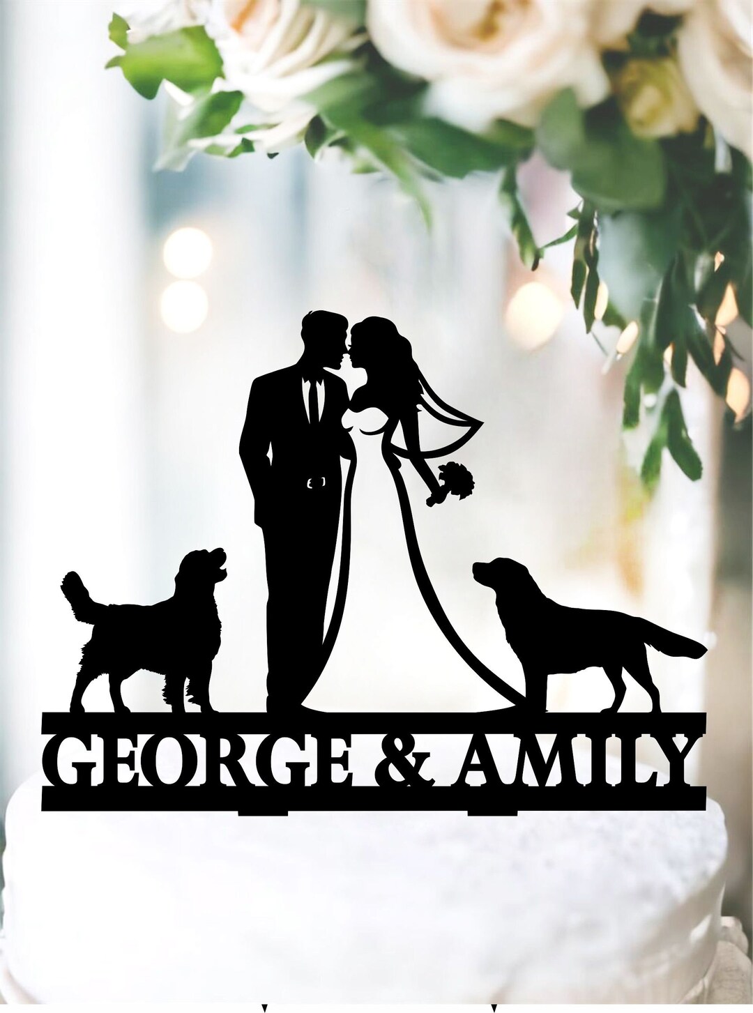 Wedding Cake Topper With Dogs, Cake Topper With Names, Wedding With ...