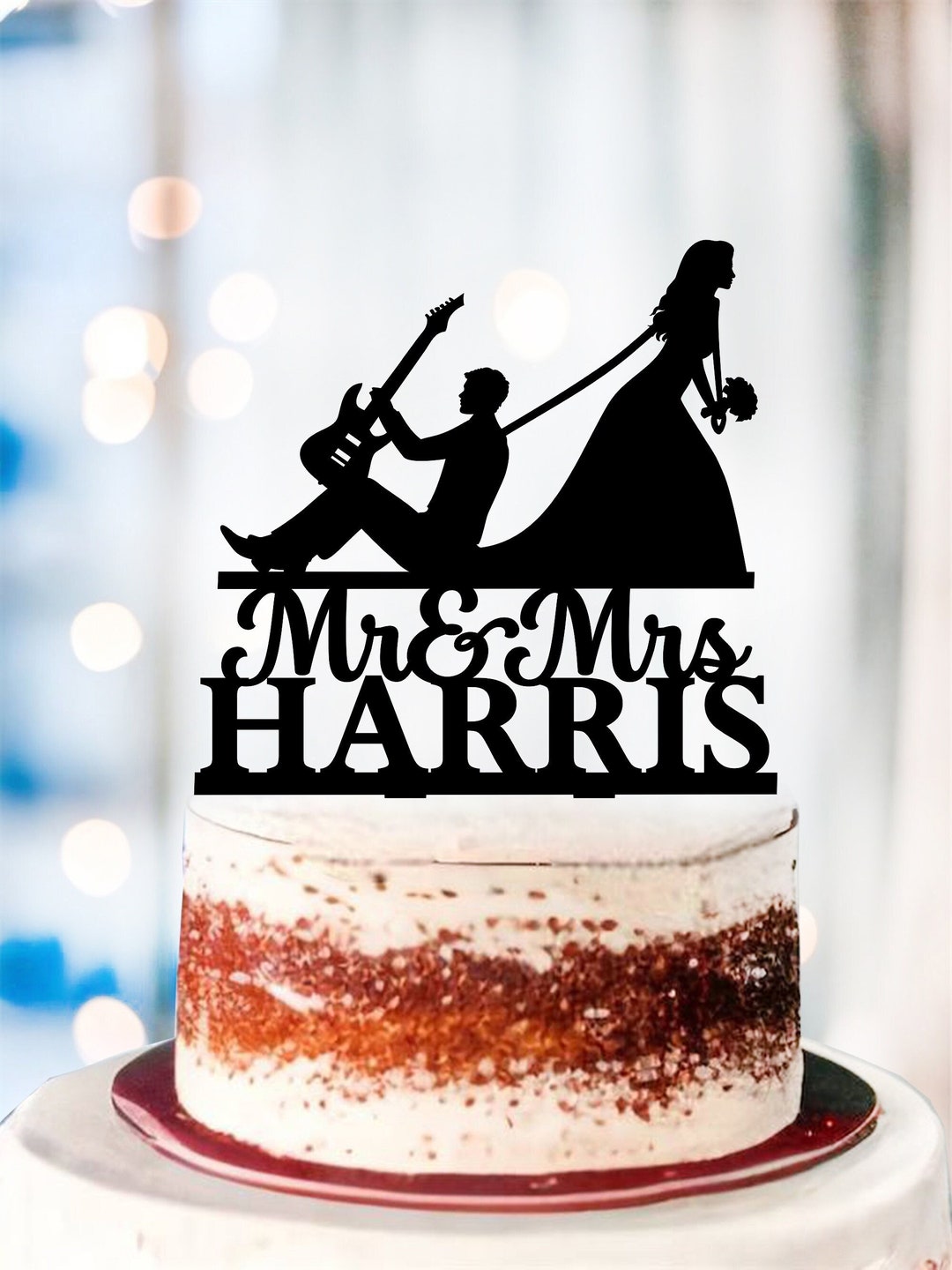 Personalized Guitar Wedding Cake Topper, Musician Wedding Topper, Bride ...