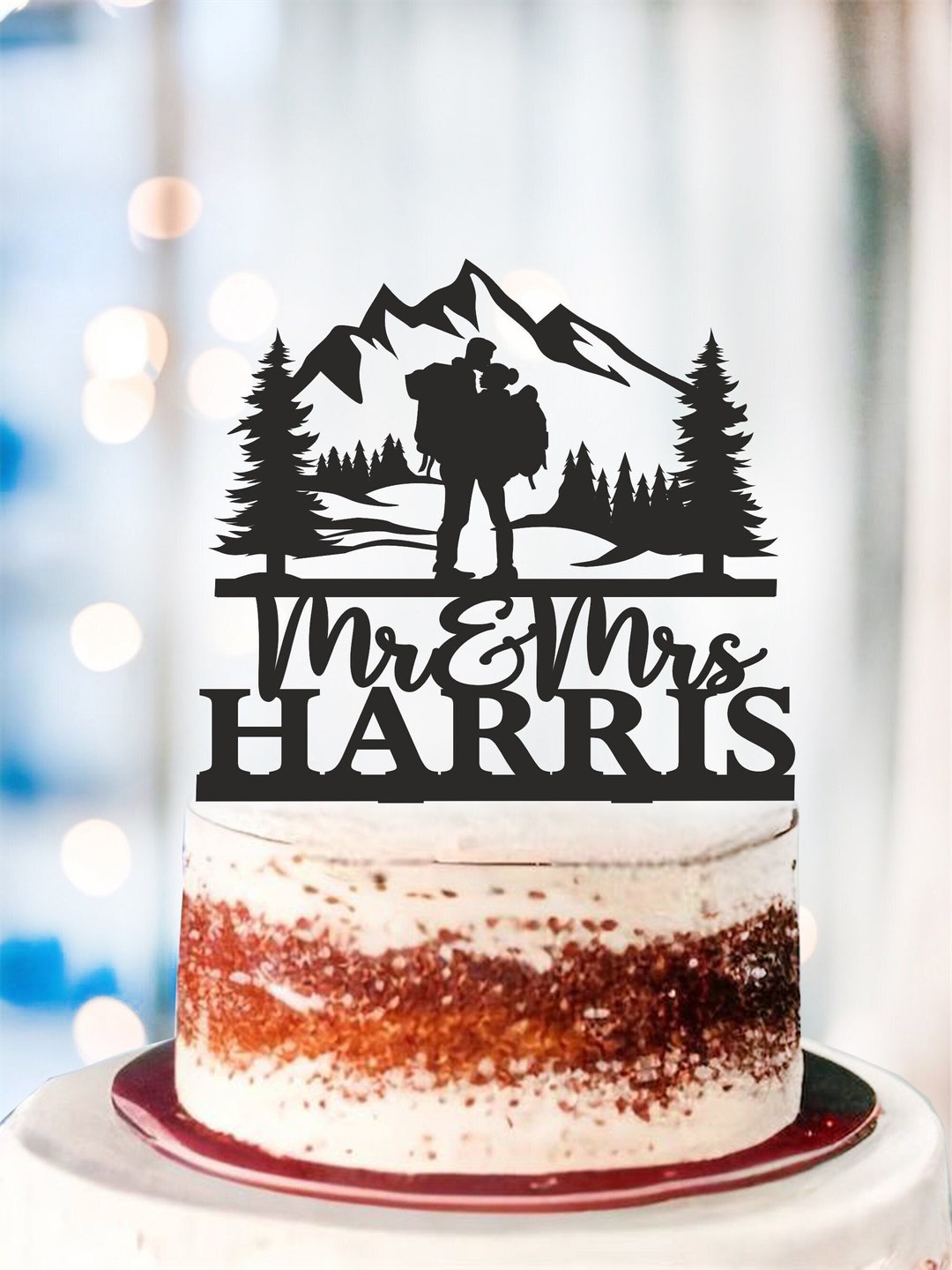 Hiking Cake Topper Wedding, Mountain Wedding Cake Topper, Outdoor ...