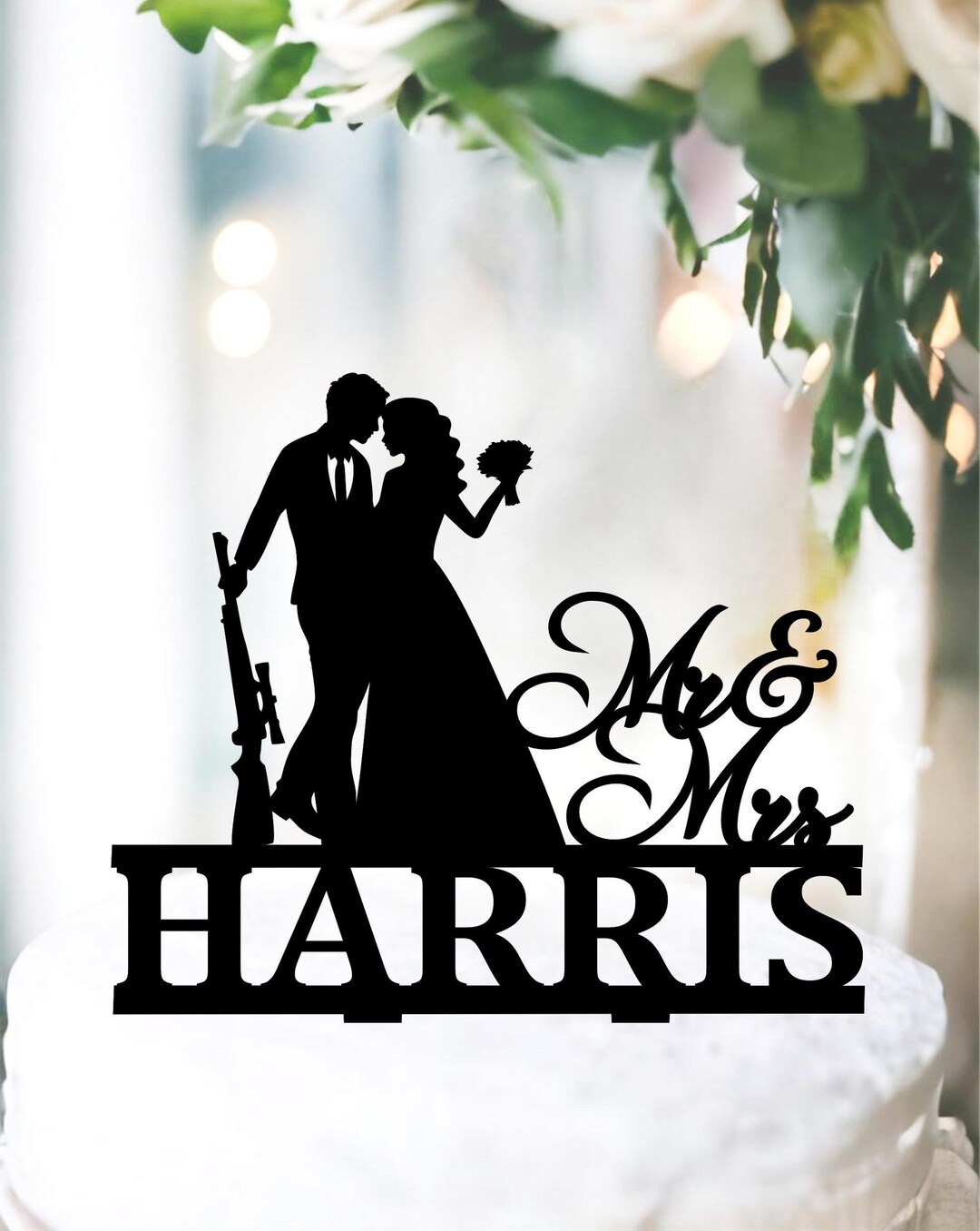 Unique Hunting Wedding Cake Topper With Rifle, Bride and Groom Cake ...