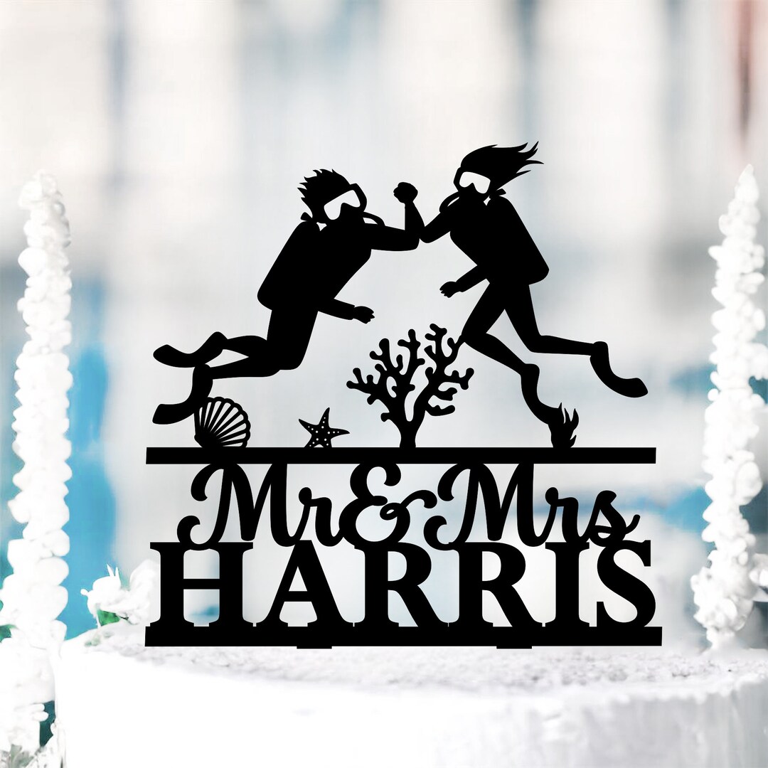 Scuba Diving Cake Topper, Scuba Diver Couple Wedding Topper, Diving ...