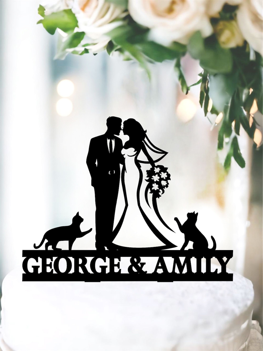 Cat Wedding Cake Topper, Couple Cake Toppe With Cat, Cat Theme Cake ...