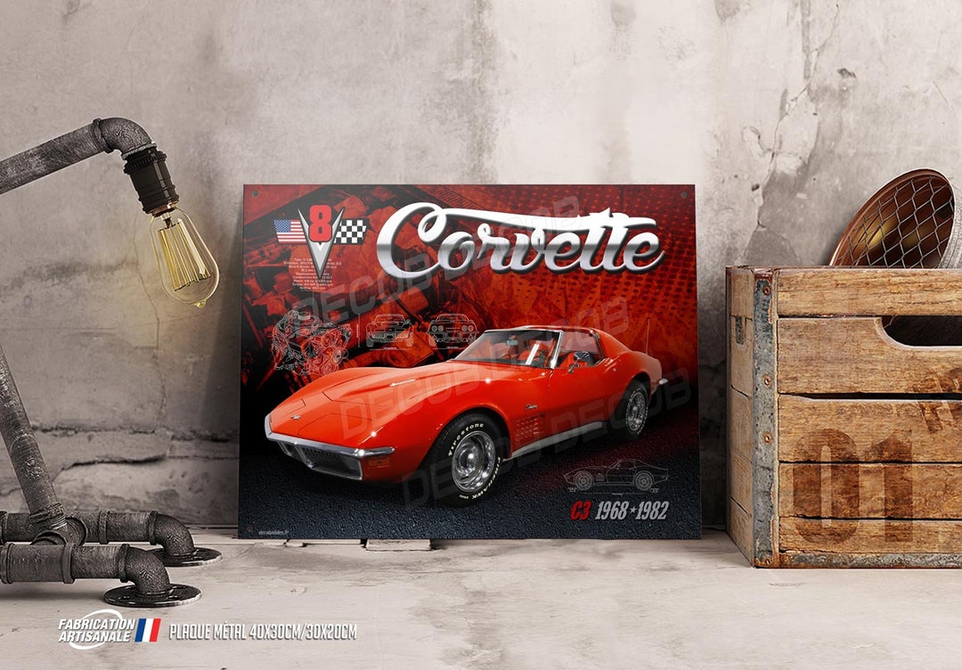 Corvette American Muscle Car V8 Decorative Metal Plate, Old US Car ...