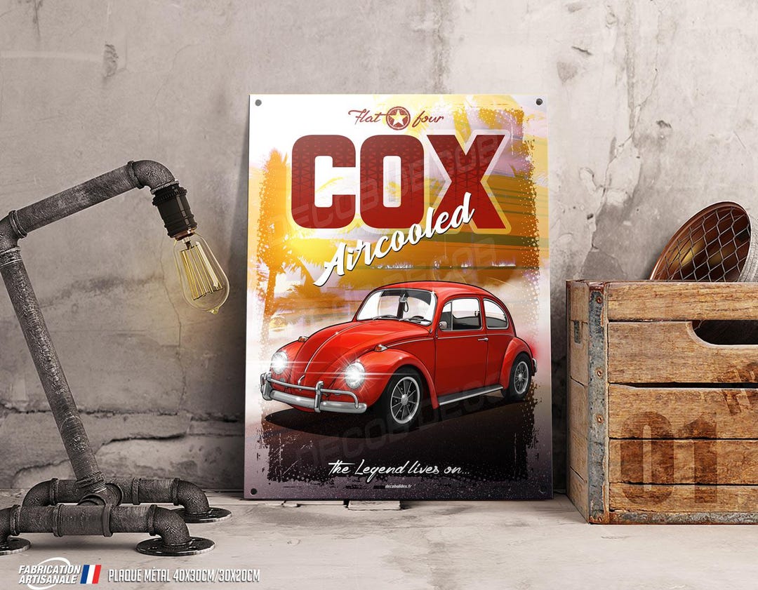 VW decoratieve metalen plaat "Flat four COX aircooled" oude Kever auto ...