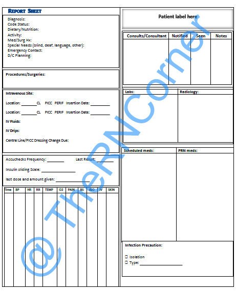 Med-surg Report Sheet One Patient / Nurse Report Sheet One Patient - Etsy