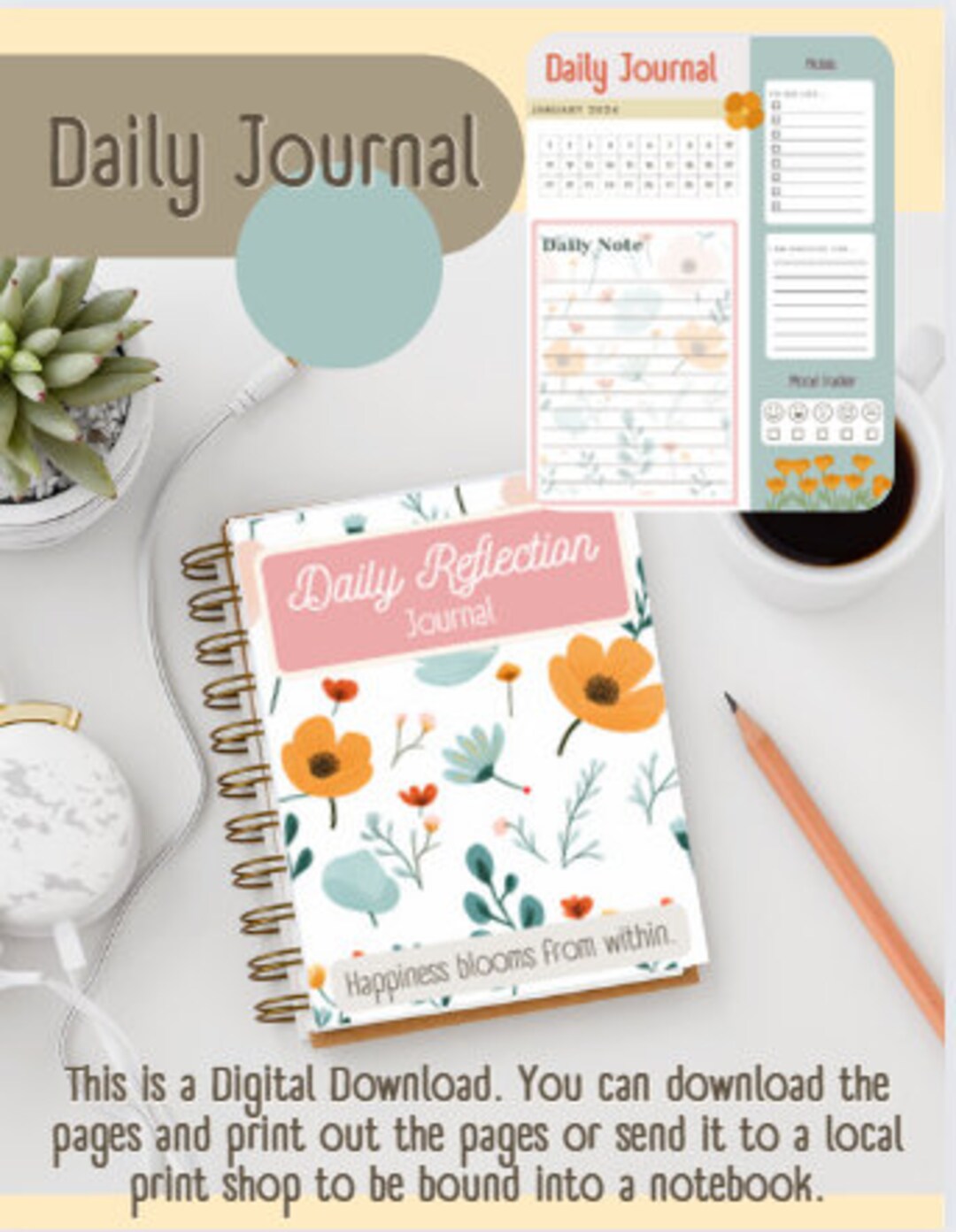 Wellness Planner Printable, Journal, Diary, Digital Download, Gratitude ...