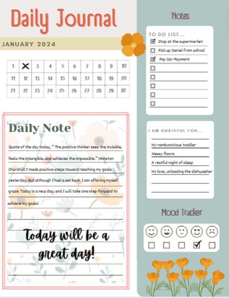 Wellness Planner Printable, Journal, Diary, Digital Download, Gratitude ...