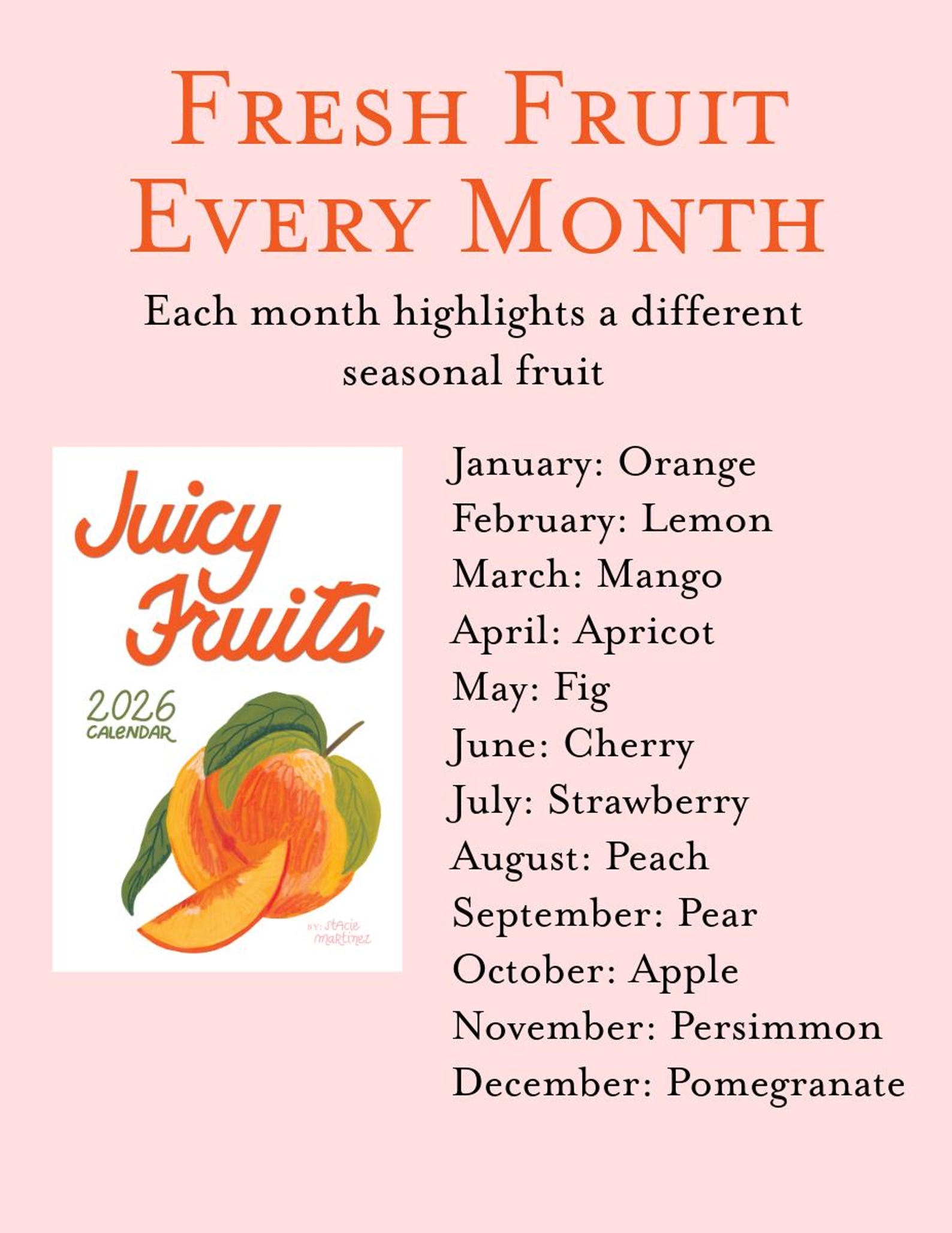 2026 Fruit Wall Calendar: Gouache Seasonal Kitchen Art Prints - Etsy