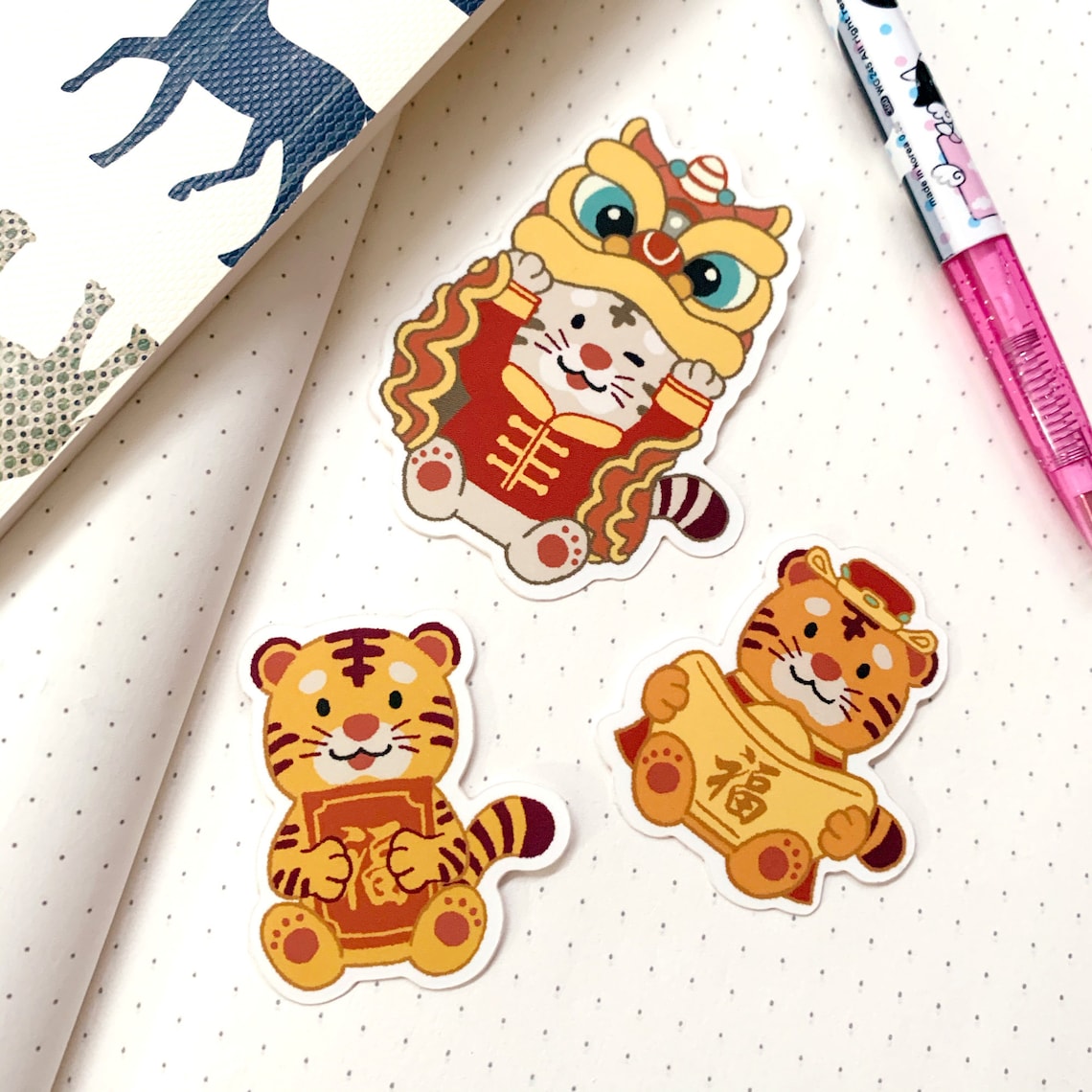 Chinese Lunar New Year of the Tiger 2022 Set of 3 Stickers Lion Dance ...